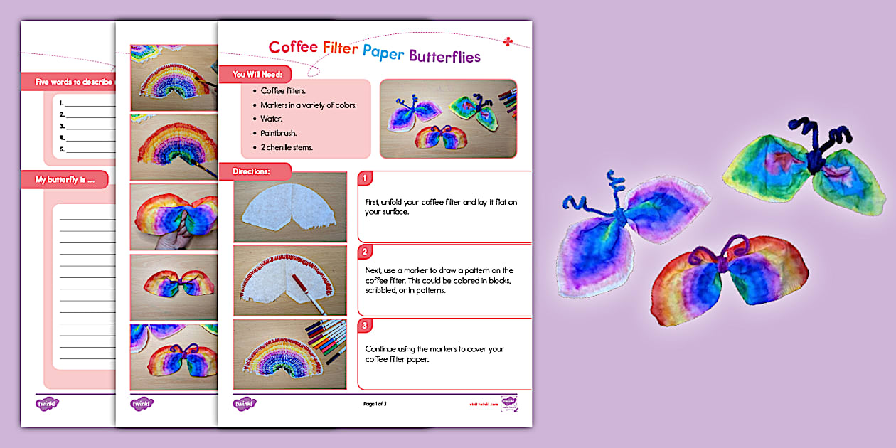 Coffee Filter Paper Butterflies Spring Art Project - Twinkl