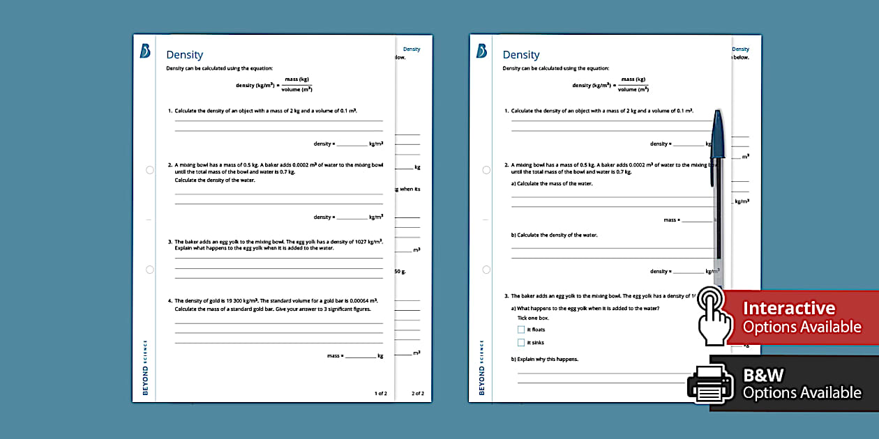 Calculating Density Worksheets | KS3 Physics | Beyond