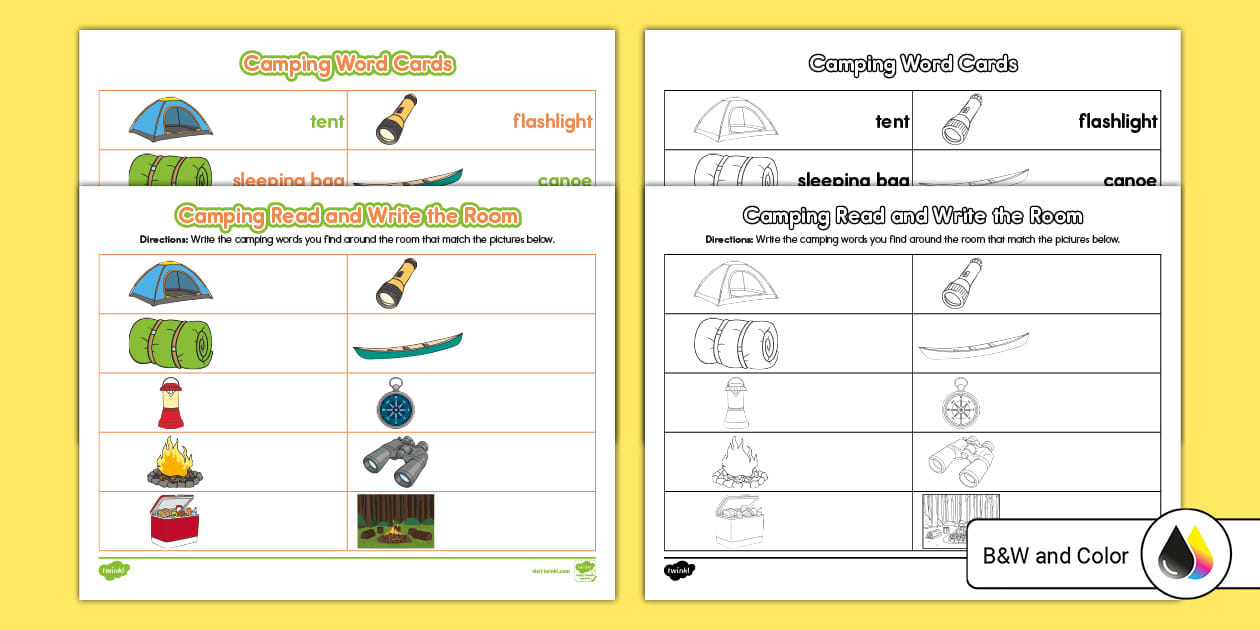 Camping Read and Write the Room Activity Worksheet - Twinkl