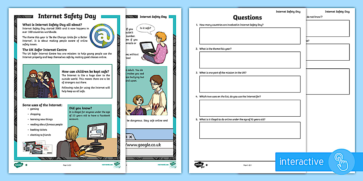 KS2 Internet Safety Day Differentiated Comprehension Go Respond Worksheet