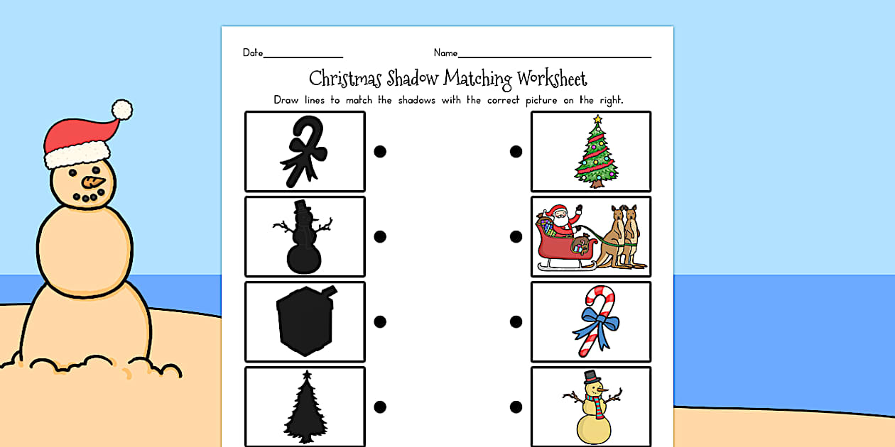 Christmas Shadow Matching Worksheet (teacher made) - Twinkl