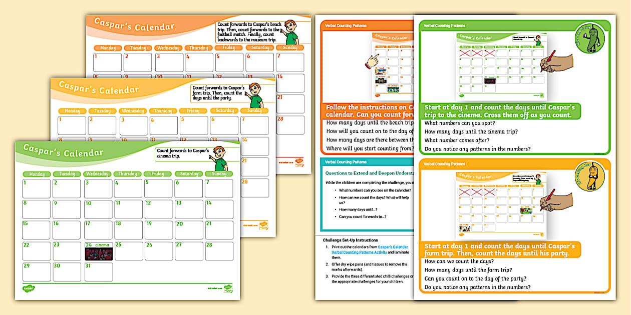 👉 Verbal Counting Patterns Chilli Challenge: Caspar's Calendar