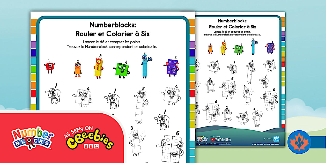 Numberblocks: Roll and colour to six Activity Worksheet French