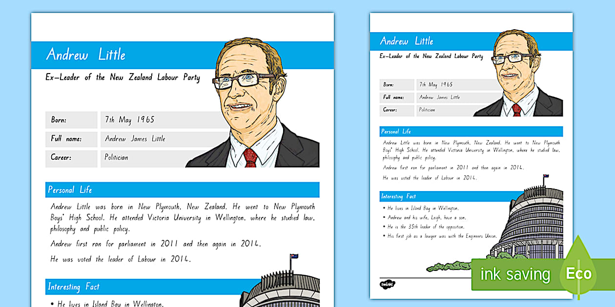 Black and White Andrew Little Fact Sheet - Twinkl