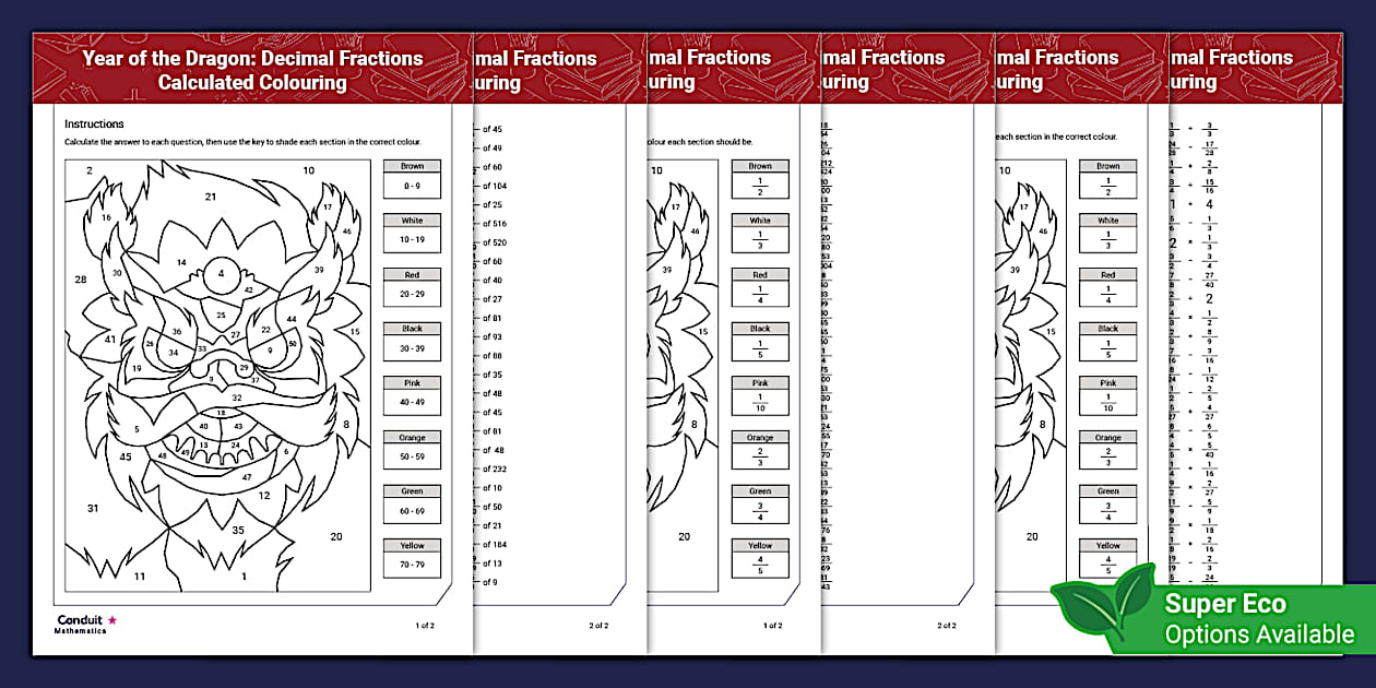 Year of the Dragon: Differentiated Fractions Colouring