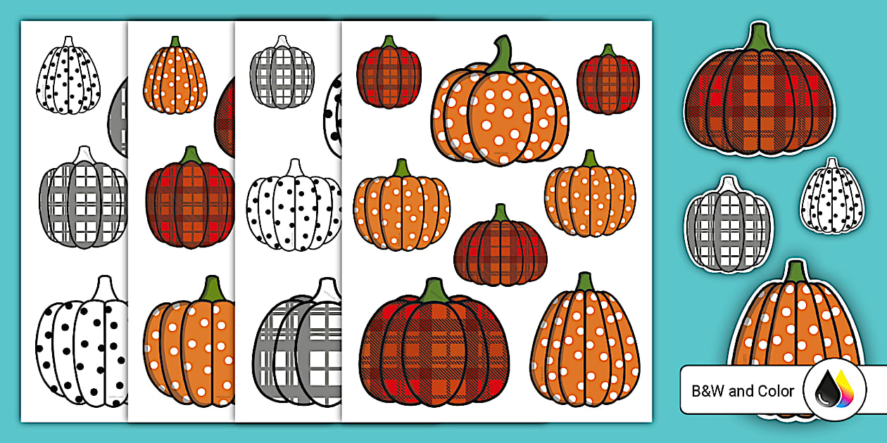 Polka Dot and Plaid Pumpkins Cutouts | Twinkl USA - Twinkl