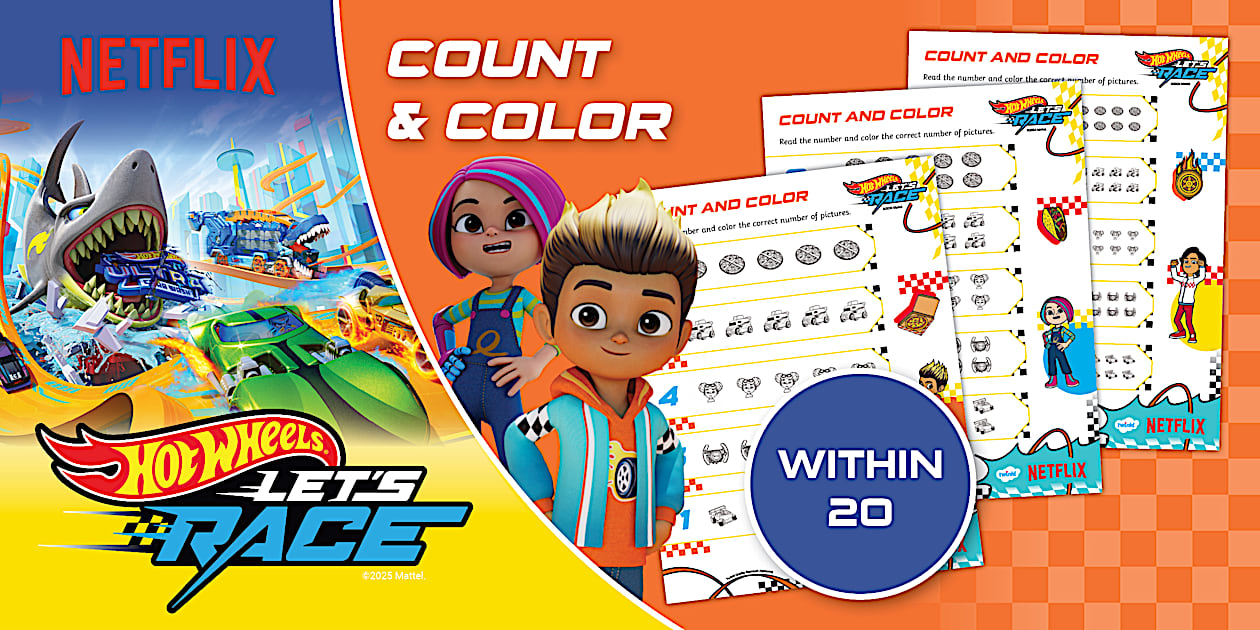 Hot Wheels: Count and Color Worksheets