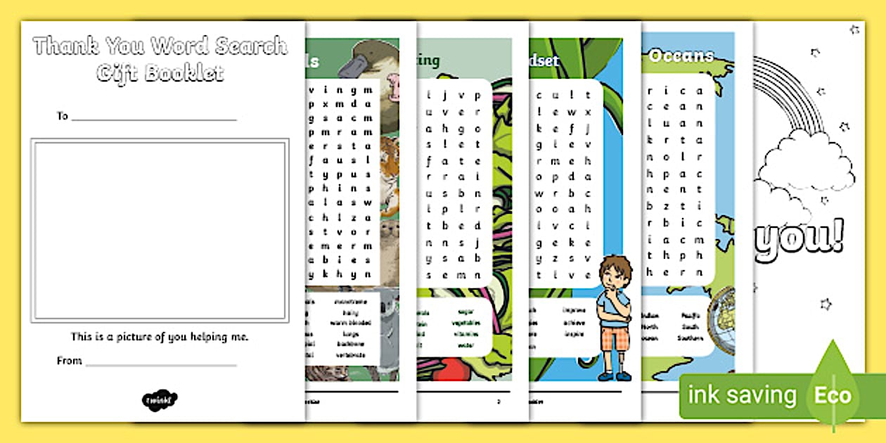 Thank You Word Search Gift Booklet (teacher made) - Twinkl
