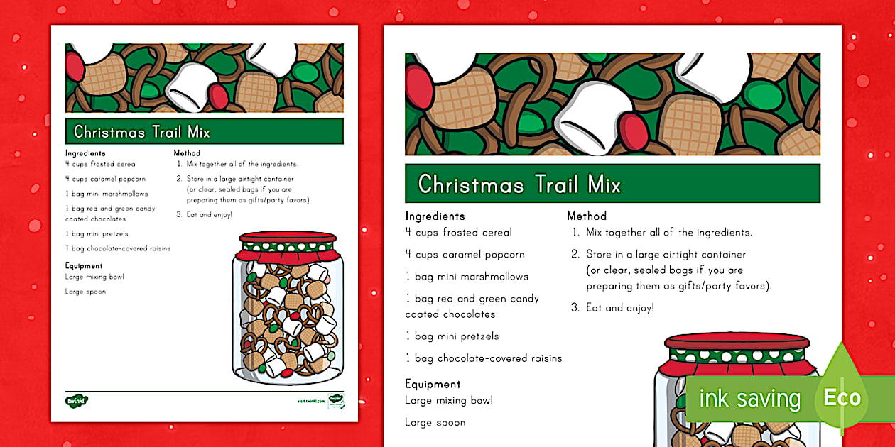 Printable Christmas Trail Mix Recipe for Kids | Twinkl USA