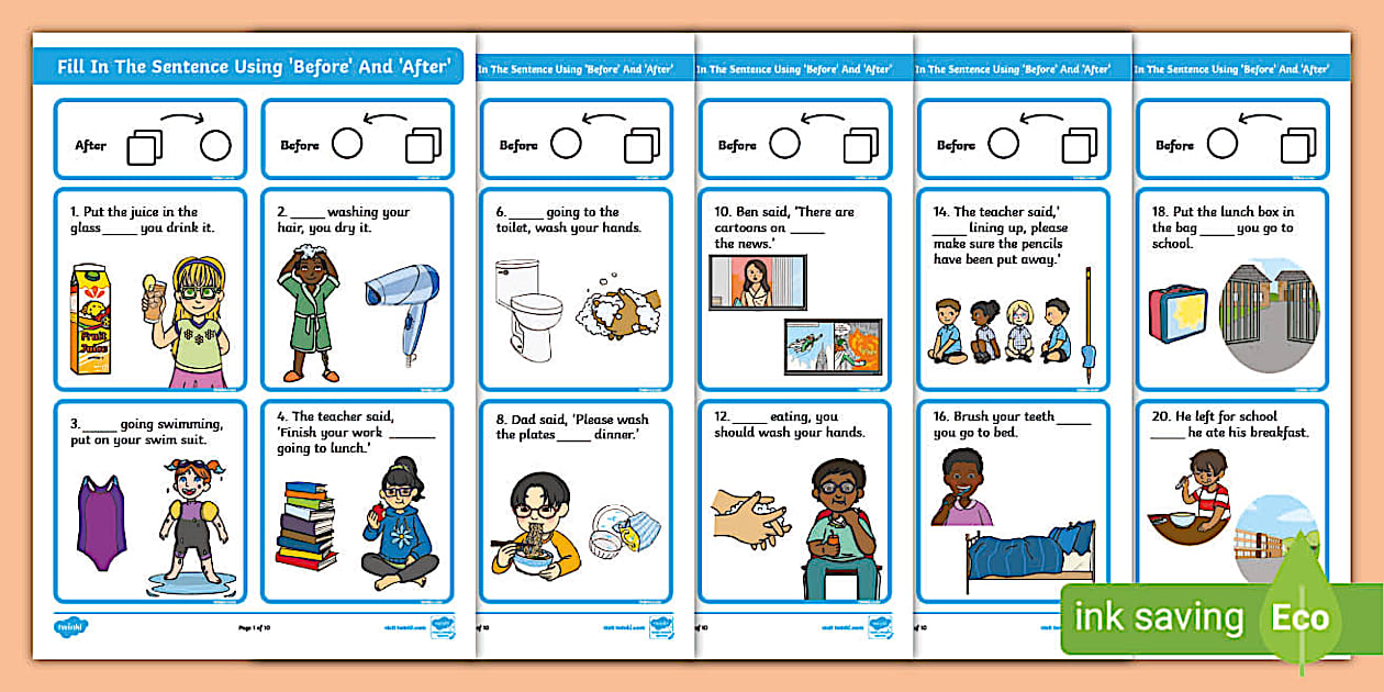 Fill In The Sentence Using 'Before' And 'After' Activity