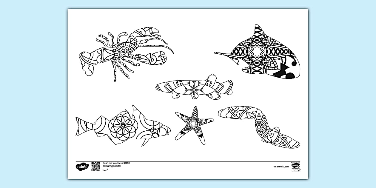 Mandala Sea Animals Colouring Page (teacher made) - Twinkl