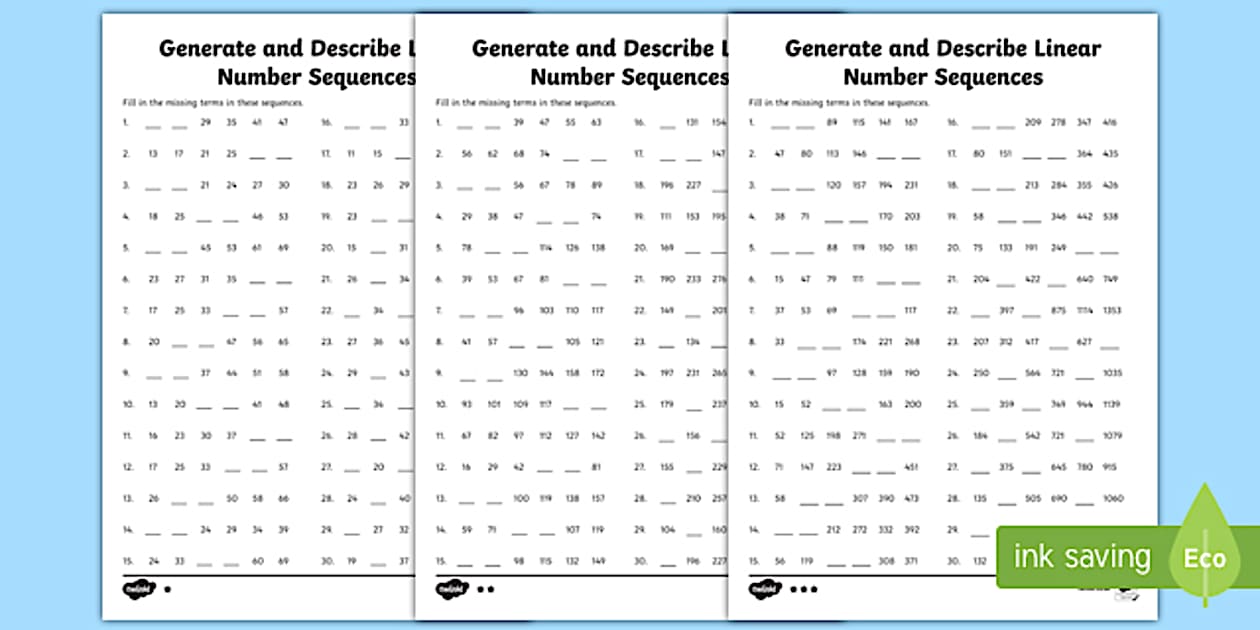 Find Missing Terms Generate and Describe Linear Number Sequences ...