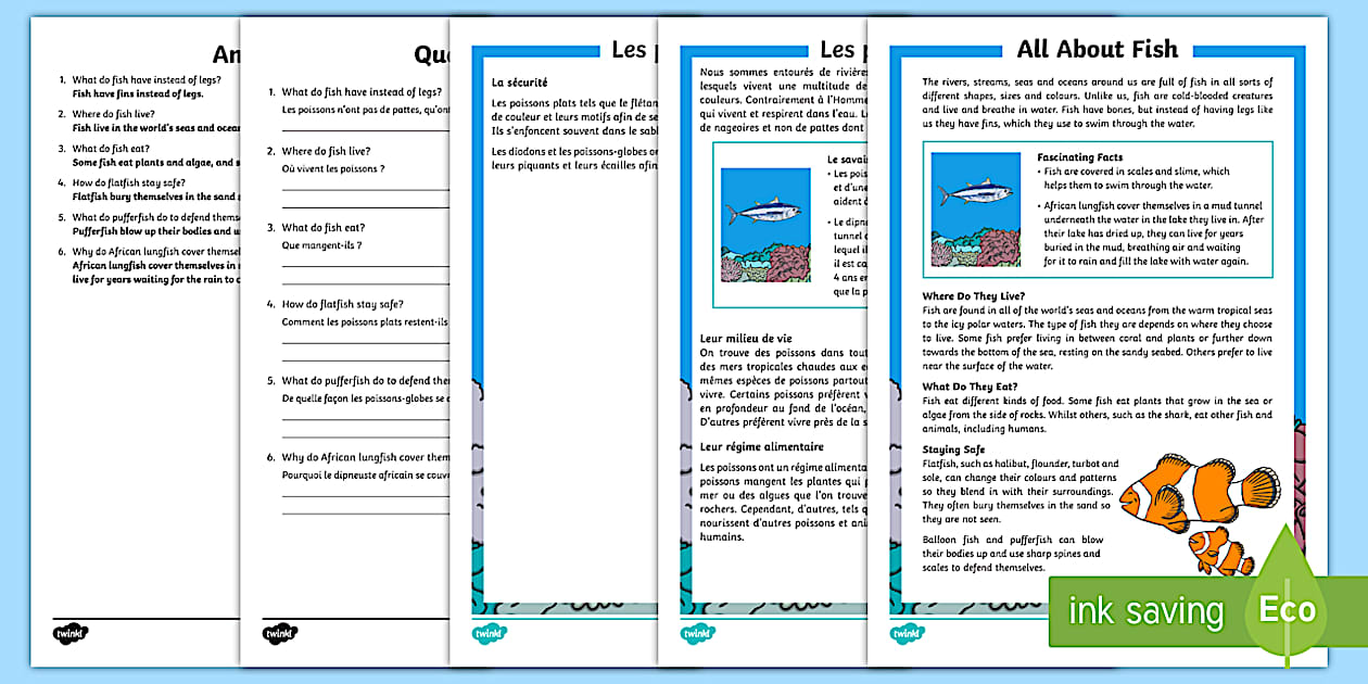 Fish Comprehension Worksheet / Worksheet English/French - Fish ...