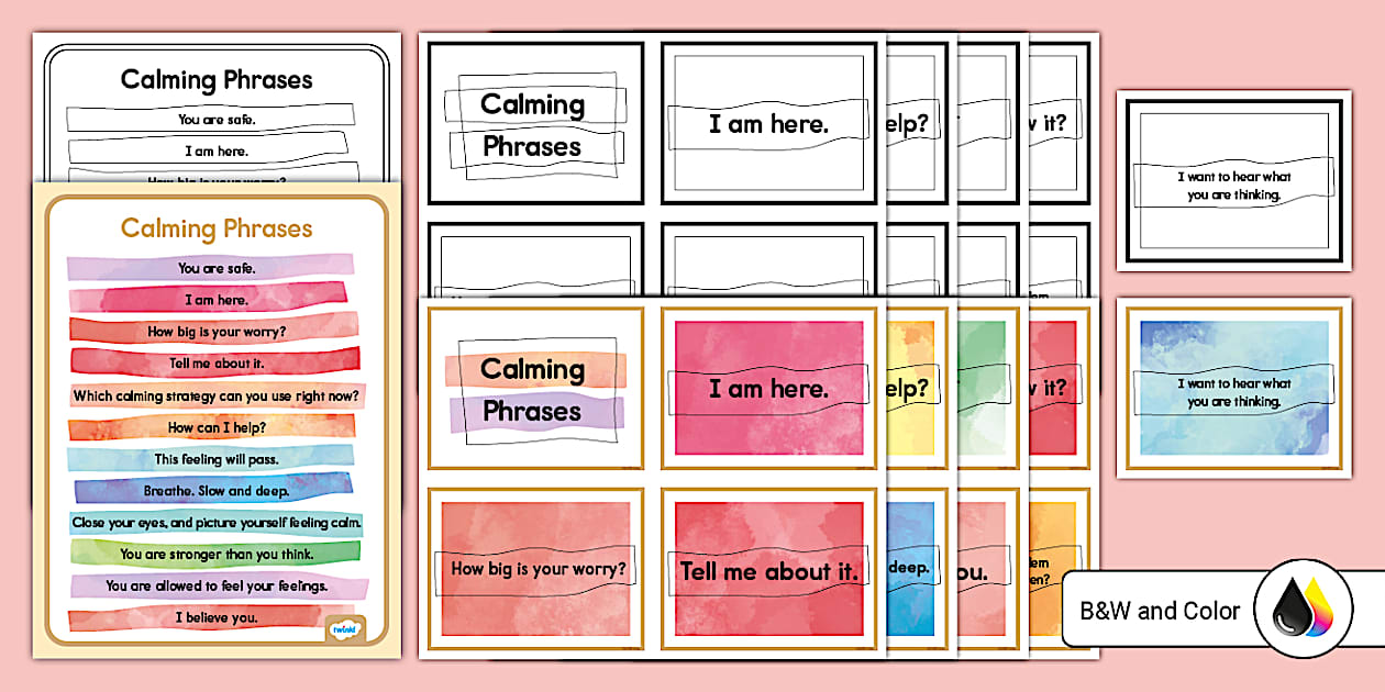 Calming Phrases Poster and Cards (Teacher-Made) - Twinkl