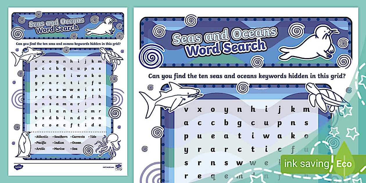 Seas and Oceans Word Search (Ages 5 - 7) (teacher made)