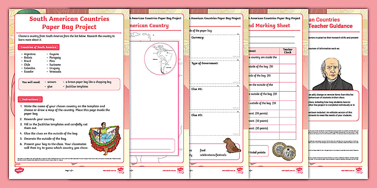 South American Countries Paper Bag Project (teacher made)