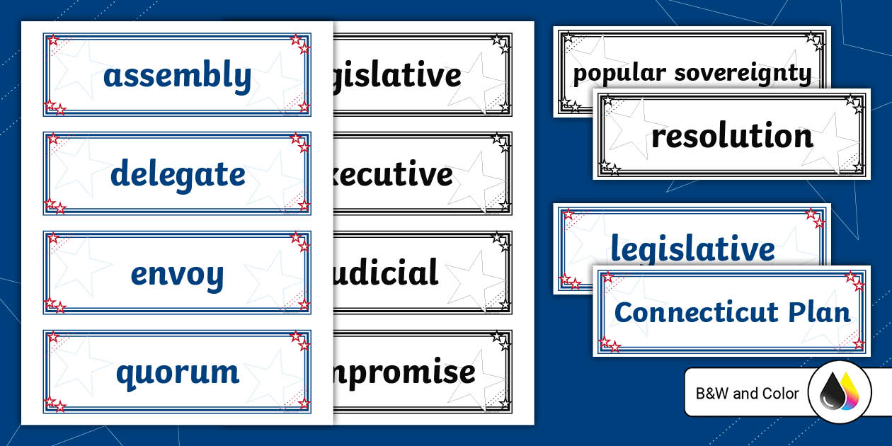 Constitutional Convention Word Cards for 6th-8th Grade