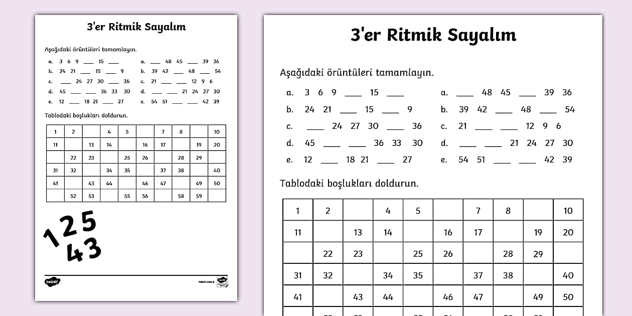 İlkokul Seviyesi Üçer Ritmik Sayma Etkinliği - Twinkl