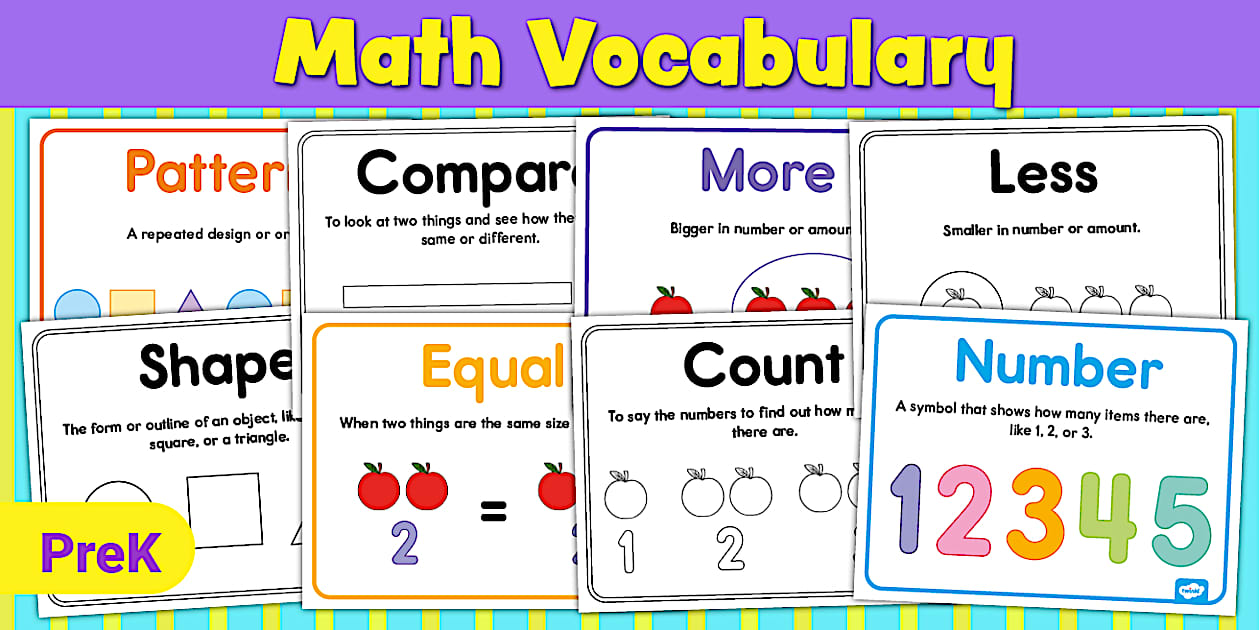 Prekindergarten Math Vocabulary Posters (teacher made)