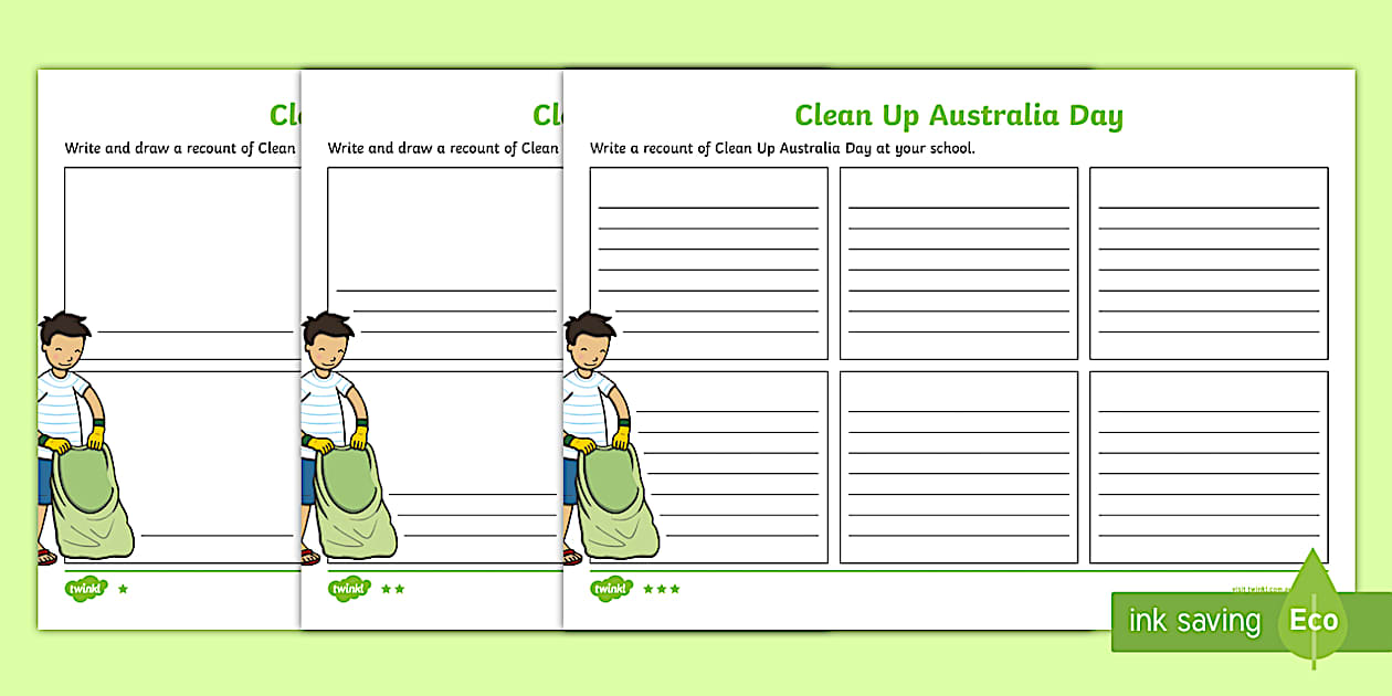 SA Clean Up Australia Day Recount Writing Template - Twinkl