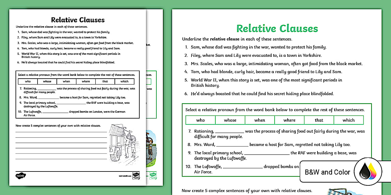 Relative Clauses Worksheet for 6th-8th Grade (Teacher-Made)