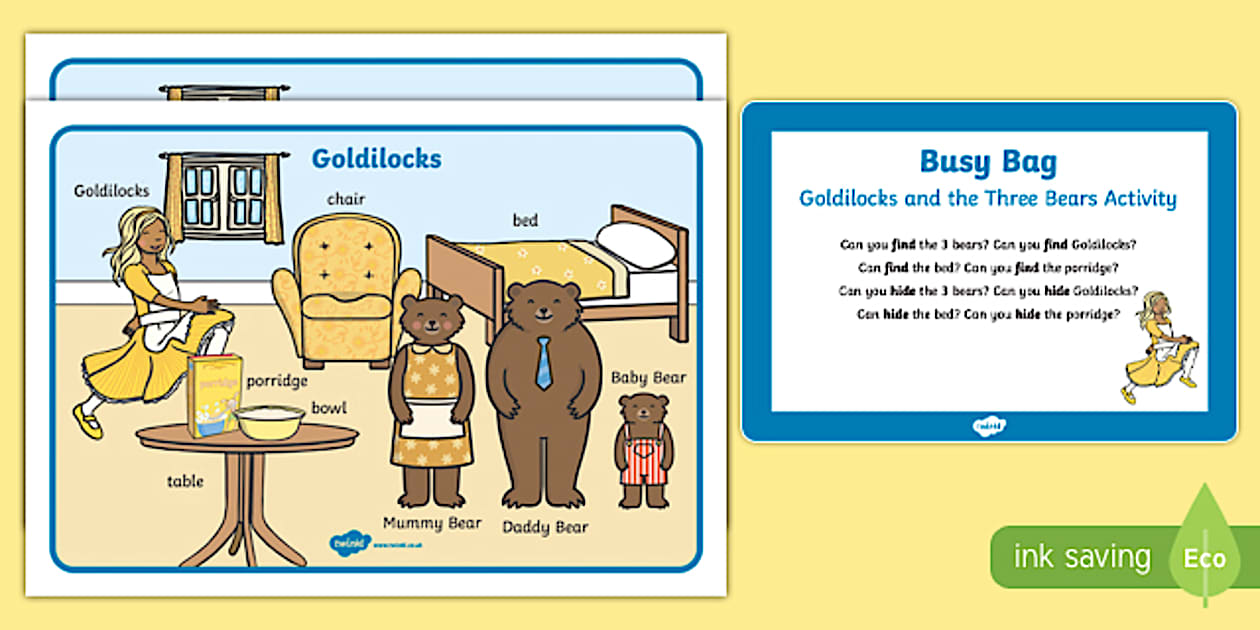 Goldilocks and the Three Bears Activity Busy Bag Prompt Card and ...