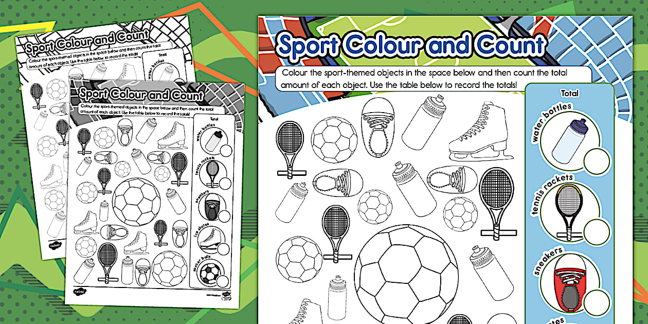 Sport Colour and Count Worksheet (teacher made) - Twinkl