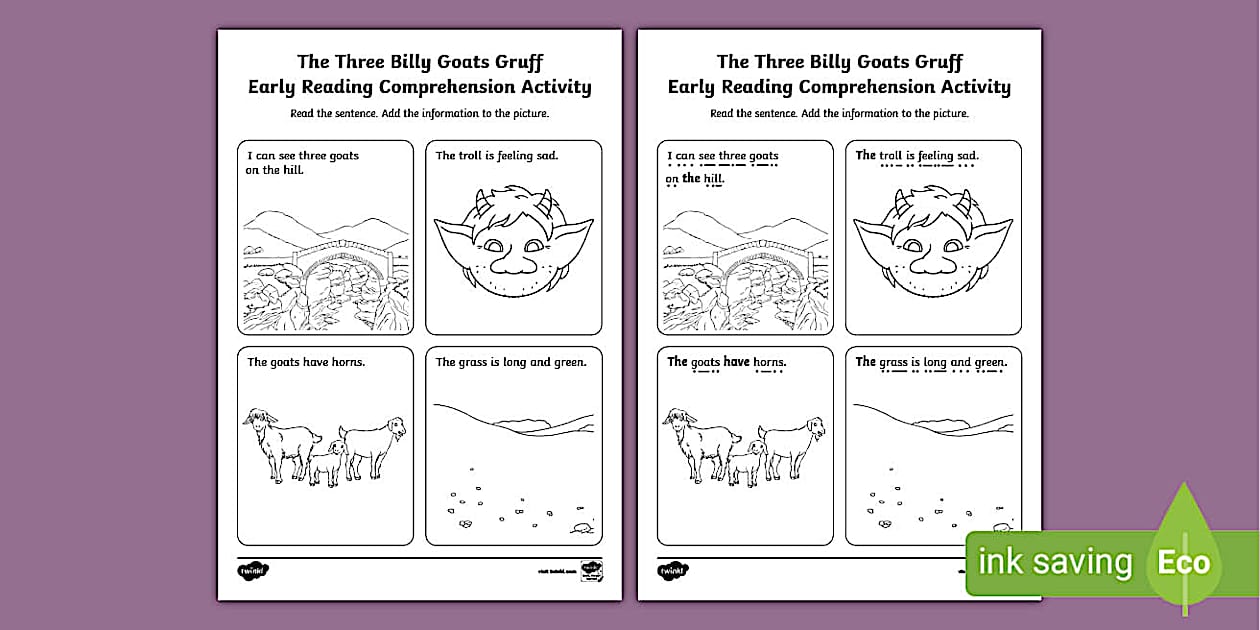 Three Billy Goats Gruff Phase 4 EYFS Reading Comprehension
