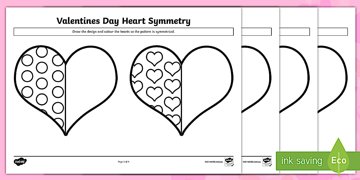 TAS Valentine's Day Heart Symmetry Worksheets - Twinkl
