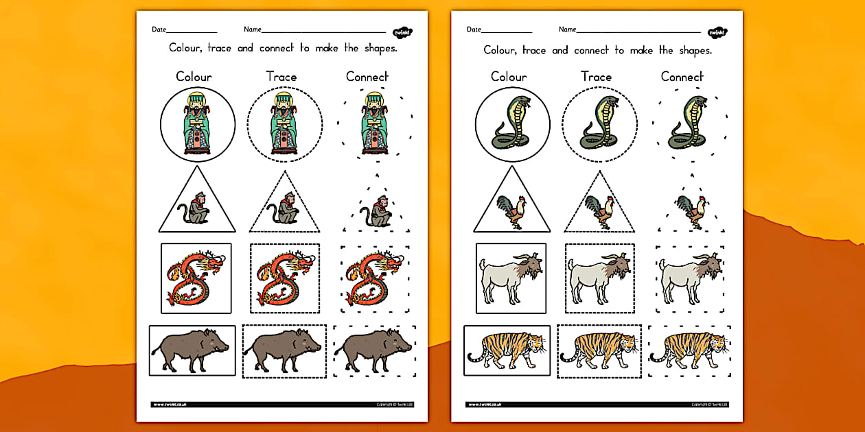 Black and White Chinese New Year 2D Shape Colour Trace and Join the Dots