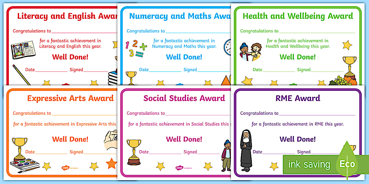 CfE End of Year Curricular Areas Award Certificates - Twinkl