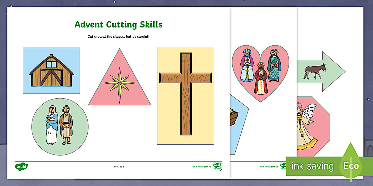 SA Advent Cutting Skills Worksheet (teacher made) - Twinkl