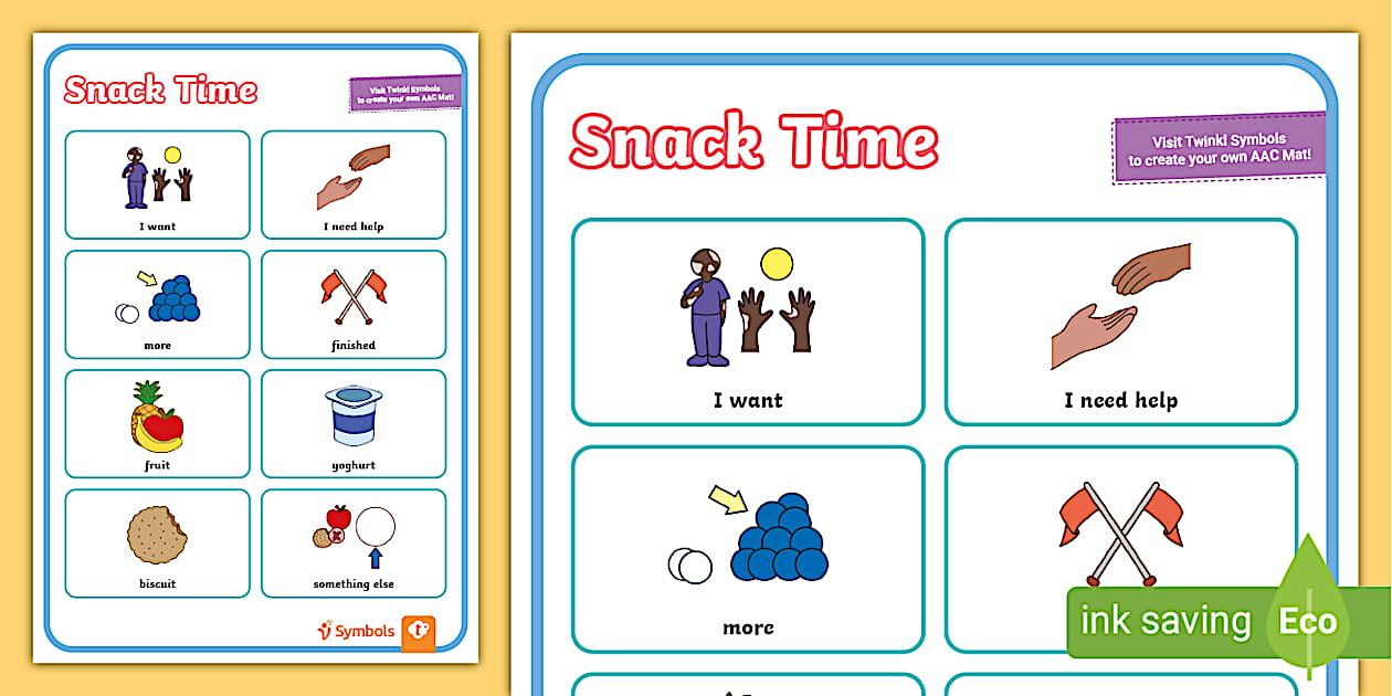 Twinkl Symbols: Snack Time AAC Mat (Teacher-Made) - Twinkl