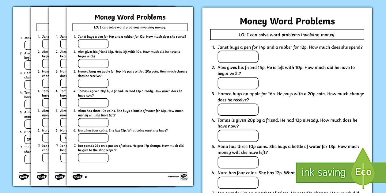 British Money Word Problems KS1 Worksheet - Twinkl