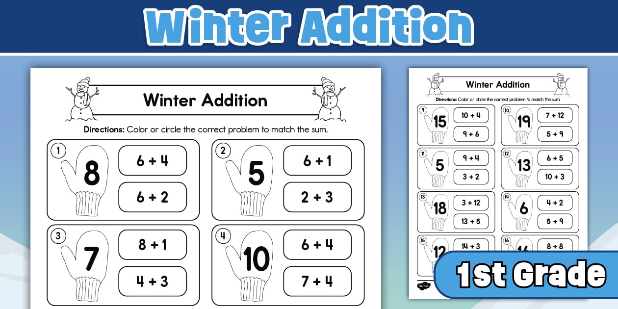 First Grade Winter Addition Worksheet
