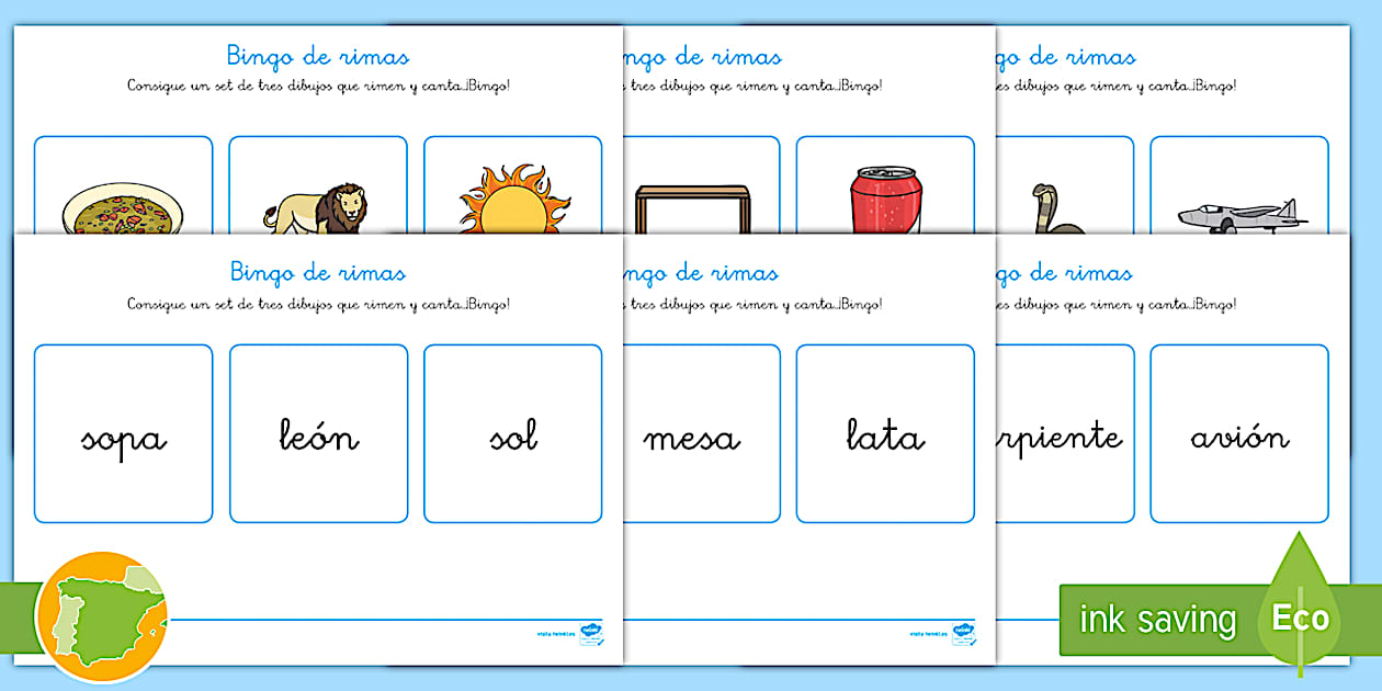 Bingo: Empareja las palabras que riman - Twinkl