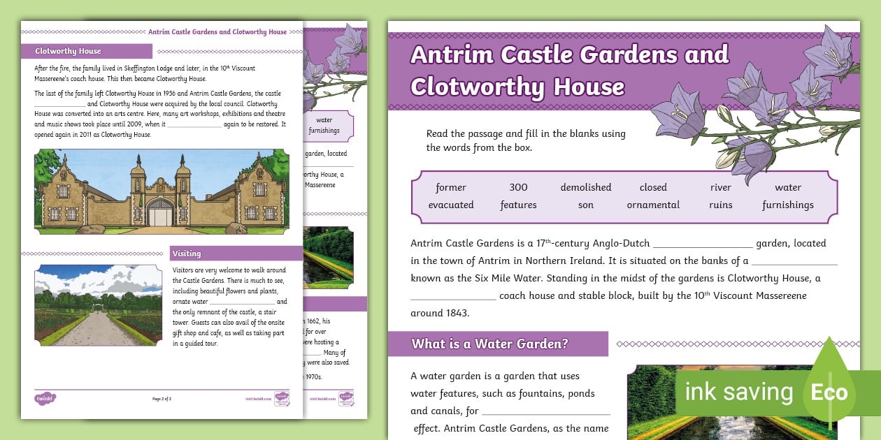 Antrim Castle Gardens KS2 Cloze Procedure - Twinkl NI