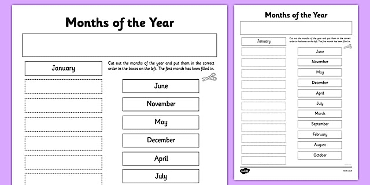Month of the Year Cut and Stick Worksheet (teacher made)