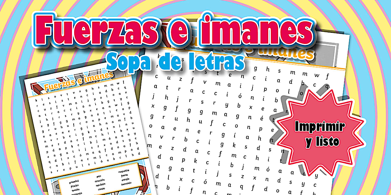 Sopa de letras: Fuerzas e imanes - Twinkl