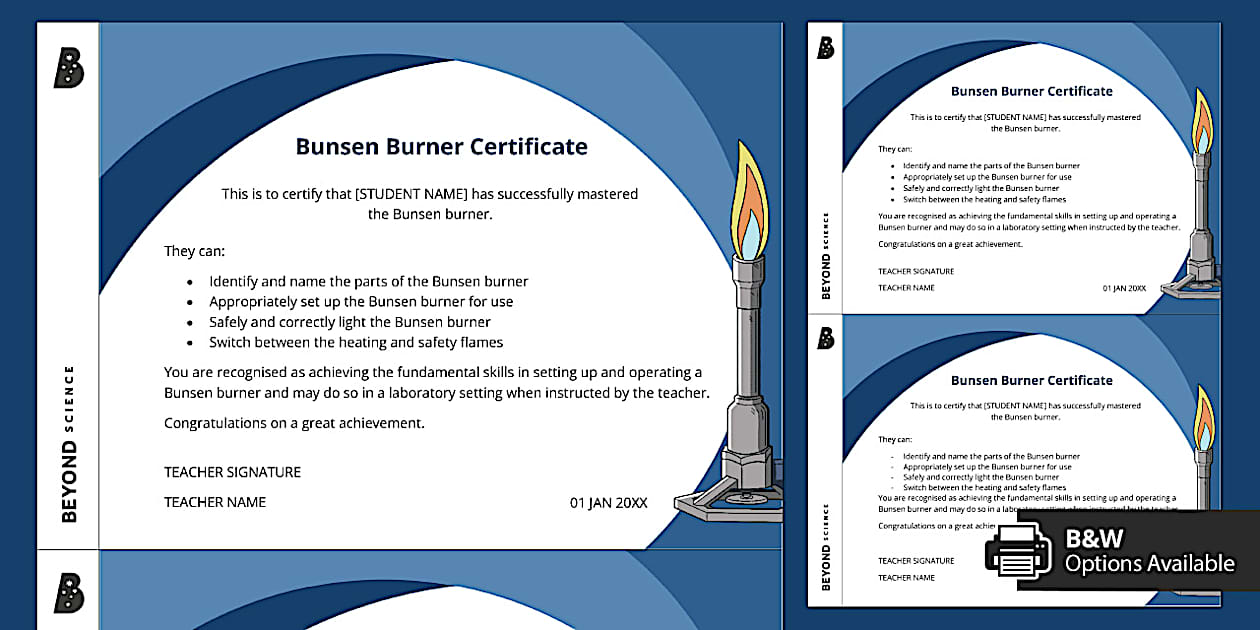 Bunsen Burner Certificate - Beyond Science - Secondary