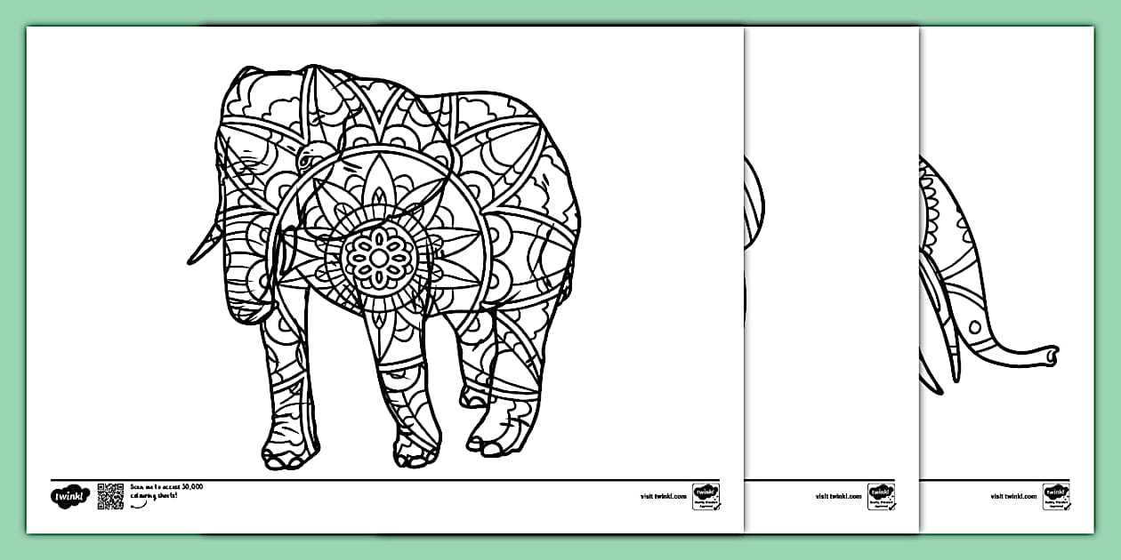 Mandala Elephant Colouring Pages - Twinkl - KS1 - Twinkl