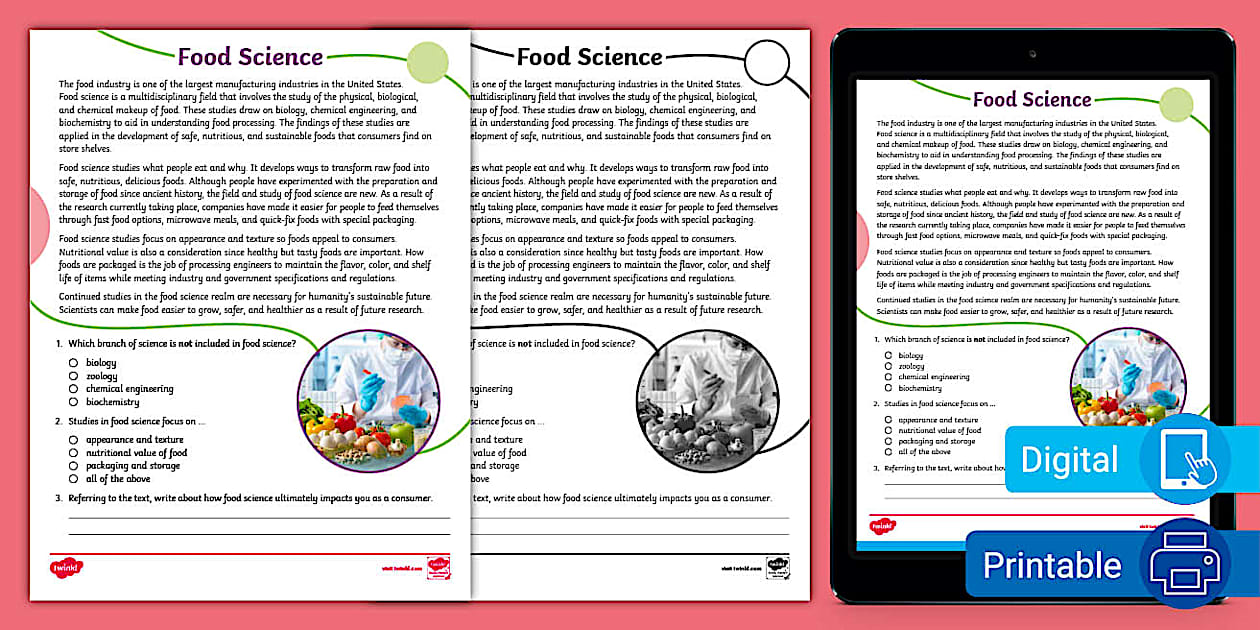 Extended Informational Reading Comprehension Food Science Answer Key