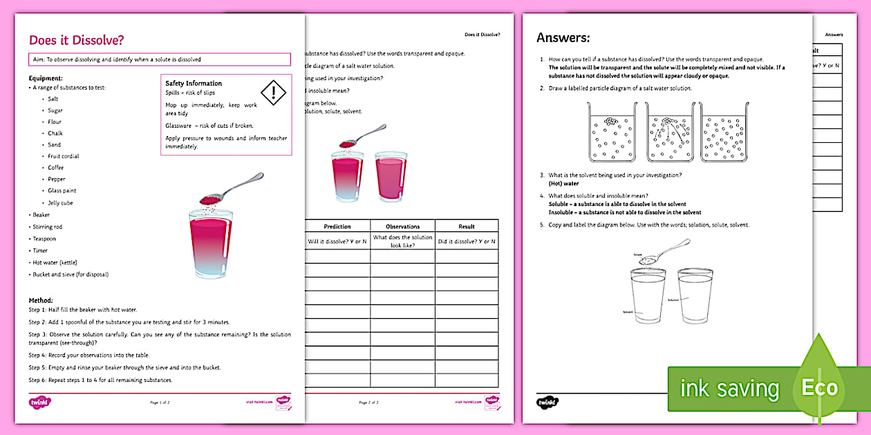 Dissolving Investigation Instruction Sheet | Beyond - Twinkl