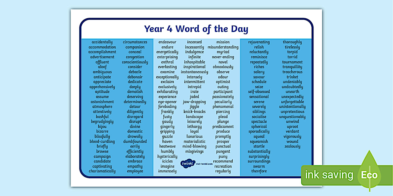 Year 4 Word of the Day Word Mat (teacher made) - Twinkl