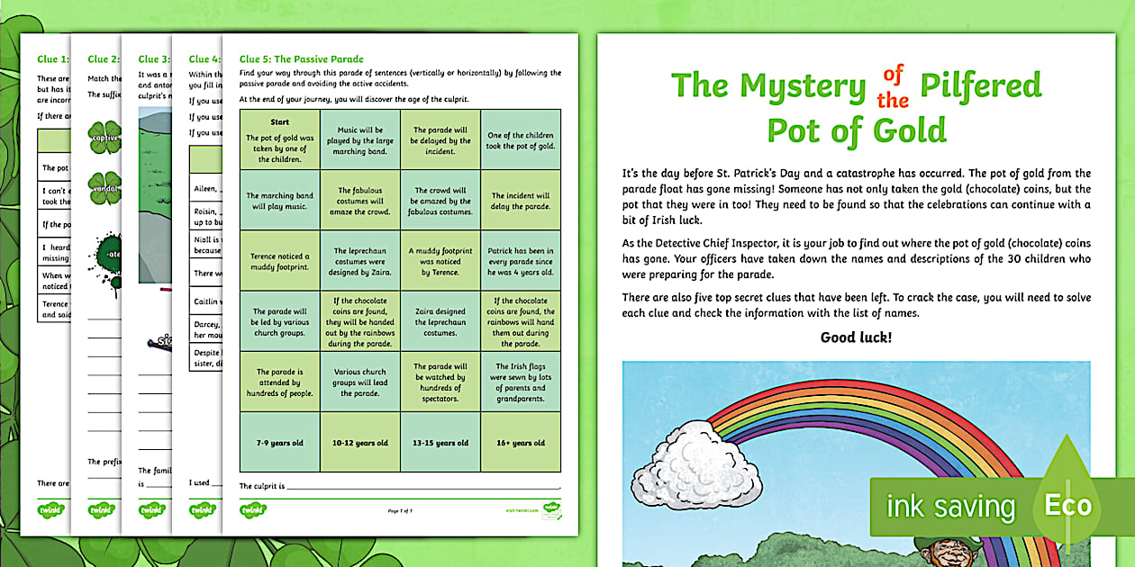 UKS2 St. Patrick’s Day SPaG Mystery Problem Solving Game