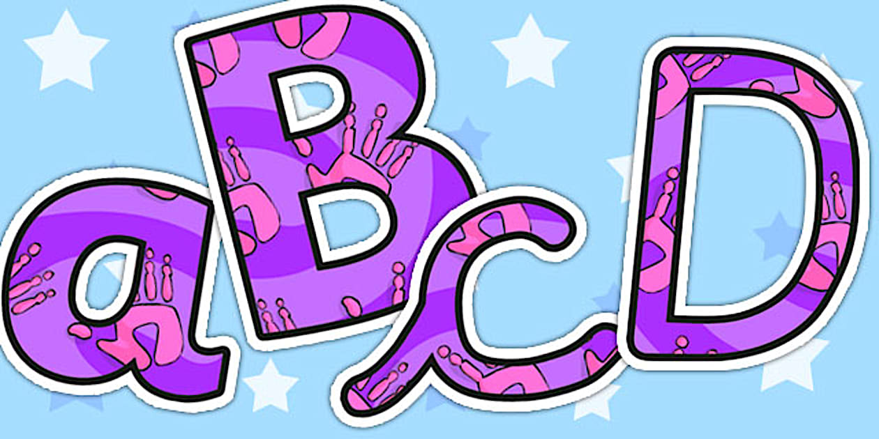 Editable Pink and Purple Handprint Themed Display Lettering