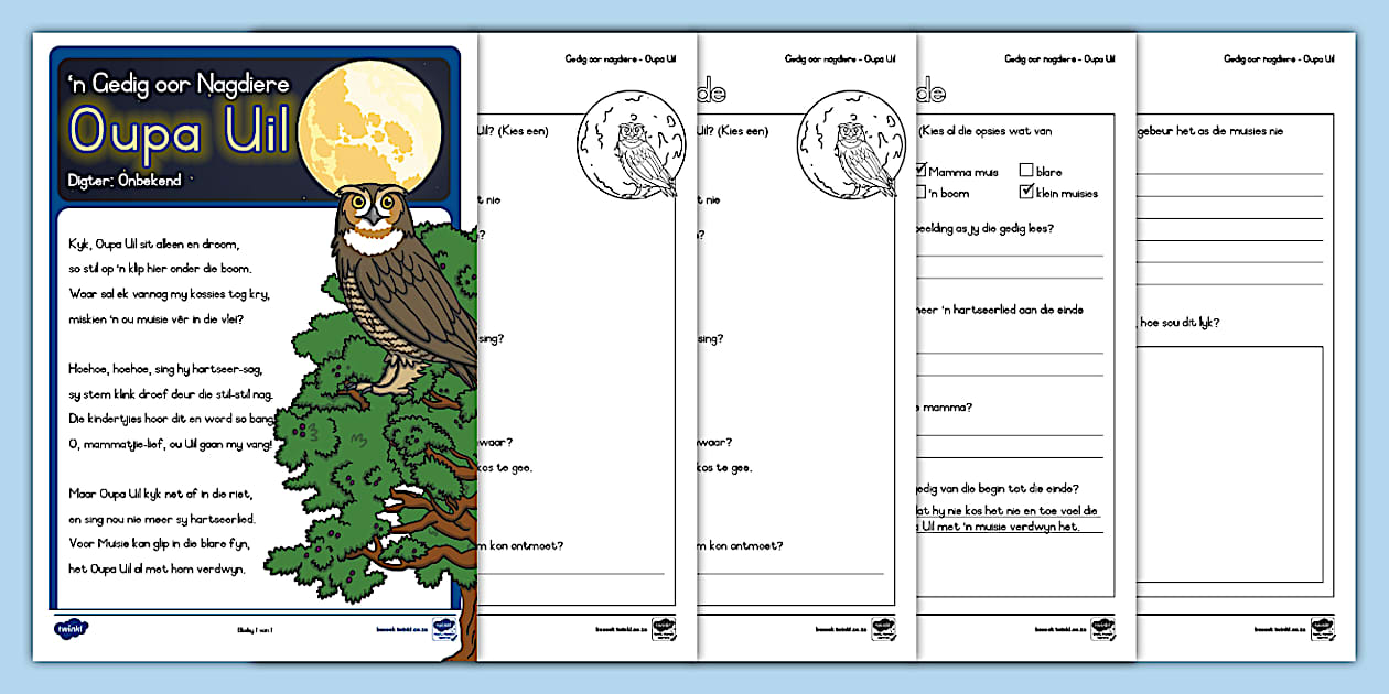 Oupa Uil se Hartseer Naglied-Afrikaanse Kindergedig.