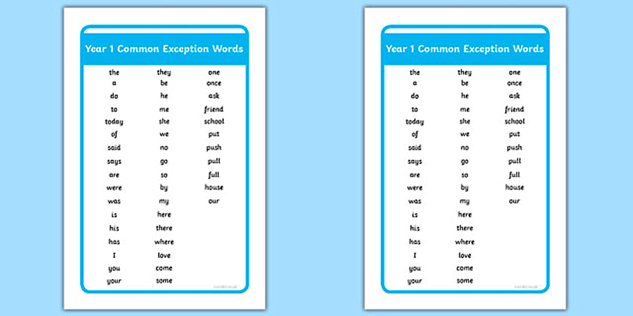 Cursive IKEA Tolsby/Fiestad Year 1 Common Exception Words Prompt Frame