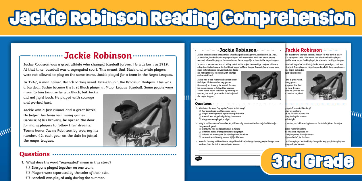 Third Grade Jackie Robinson Reading Passage Comprehension
