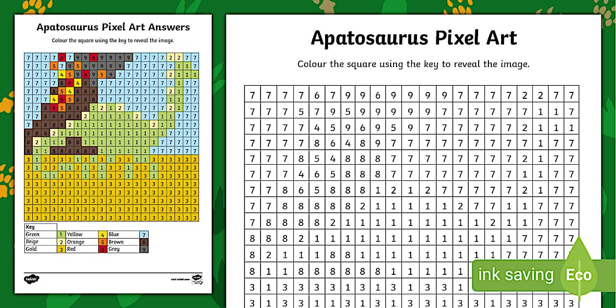 Apatosaurus Pixel Art Template (teacher made) - Twinkl